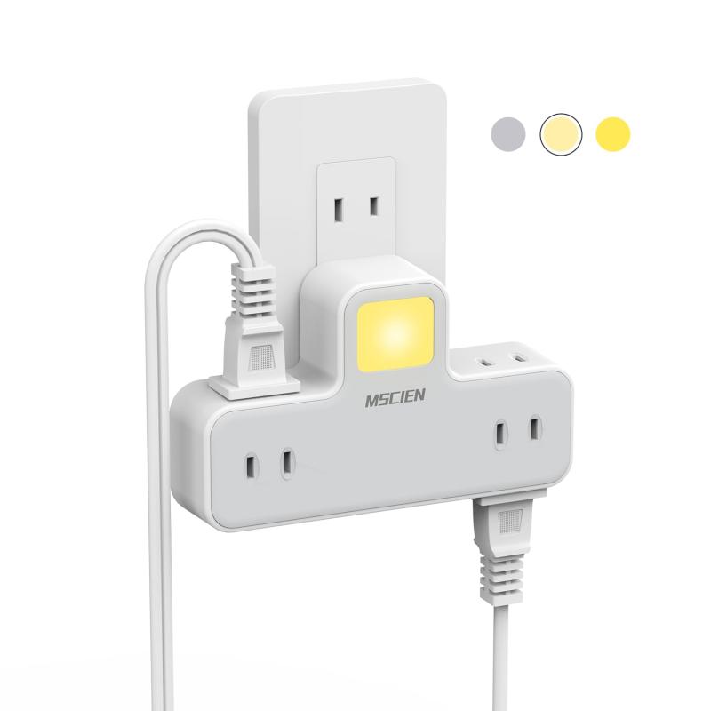 Mscien LEDナイトライト コンセント 電源タップ 6個AC口 コンセントタップ 分岐 たこあしコンセント スイングプラグ マルチタップ 直挿し おしゃれ フットライト 明るさ調節可 足元灯 常夜灯「一台7役・ナイトライト付き」コンセ...
