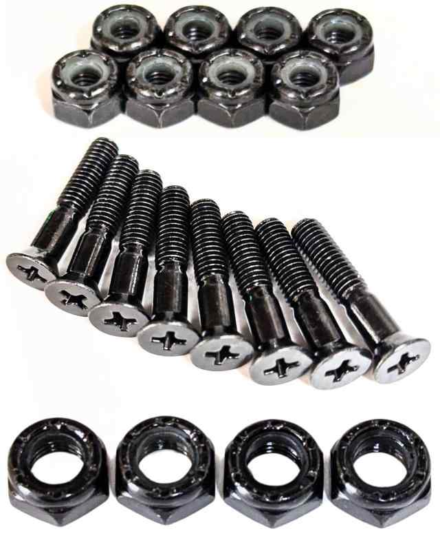 スケボー ハードウェア 高強度 スチール［ブラック/シルバー］WALNUTSKATE【国内ブランド】 ボルト スケートボード ロングボード サーフスケート クルーザー (1'' ビス＋アクセルナット, ブラ✨【スケートボード組み立てに必要な...