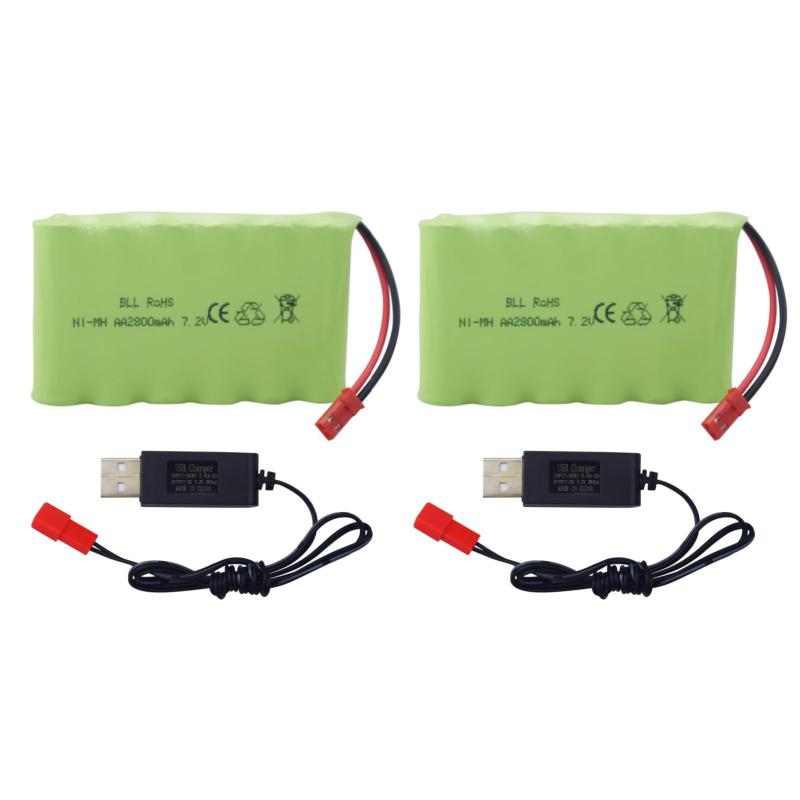2PCS 7.2V 2800mAh AA Ni-MHバッテリバンドJST-2PプラグUSB充電ケーブル用の TR-211 TR-212 TR-215 550 新バージョンのリモコン掘削機自動車トラック工事車TR-211 RCおもちゃ電池包装...