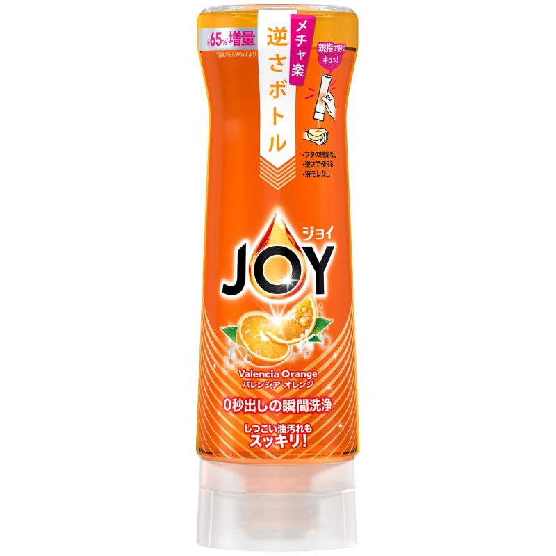 ジョイ バレンシアオレンジ 台所用合成洗剤 逆さボトル 本体 315 mLジョイ バレンシアオレンジの香り0秒出しの瞬間洗浄逆さボトルメチャ楽・フタの開閉なし ・逆さで使える ・液モレなし約65%*増量 *通常ボトル175mLより