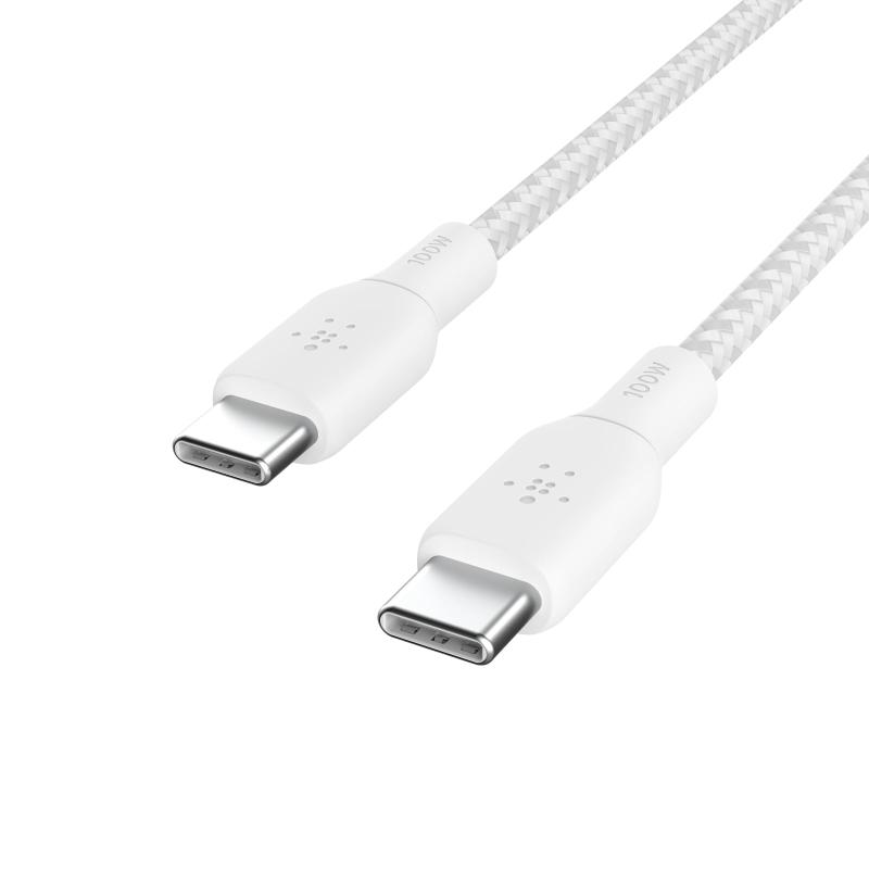 Belkin USB-C to USB-C 編組ケーブル 100W対応 急速充電 PD対応 超高耐久 MacBook/iPad mini/iPad Pro/iPad Air/Galaxy/Androidスマートフォン対応 2メートル ホワイ...