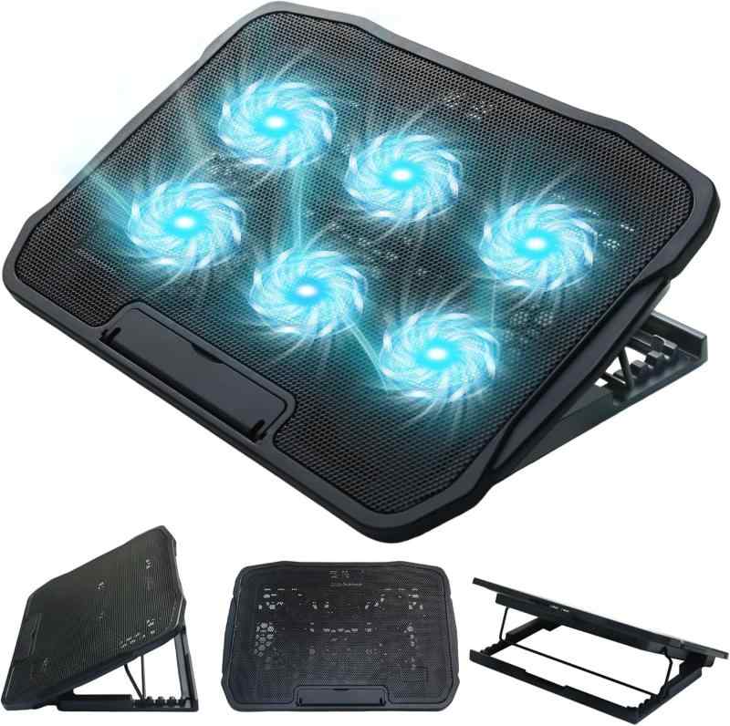 ノートパソコン 冷却パッド 冷却ファン ノートpc 冷却 ポータブルクーラー laptop cooling pad 冷却台 6つ冷却ファン搭載 5段階高度調整可 風量調節可 大風量・低騒音 2つUSBポート付 メタルメッ【冷却力が足りないあ...