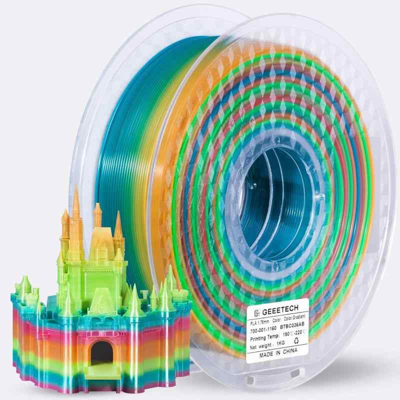 GEEETECH PLA フィラメント寸法精度：±0.02mm 正味重量：1kg 1.75mm 3D プリンタ用 PLA フィラメント 混色グラデーション（赤→黄→青→緑）11
