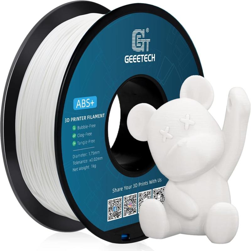 GEEETECH フィラメントABS+ 3Dプリンター フィラメント ABS+造形材料 寸法精度+/- 0.02 mm 正味量1KG 樹脂材料 1.75mm径 （白/ホワイト）高衝撃性素材：GEEETECH 3D プリンターフィラメント A...