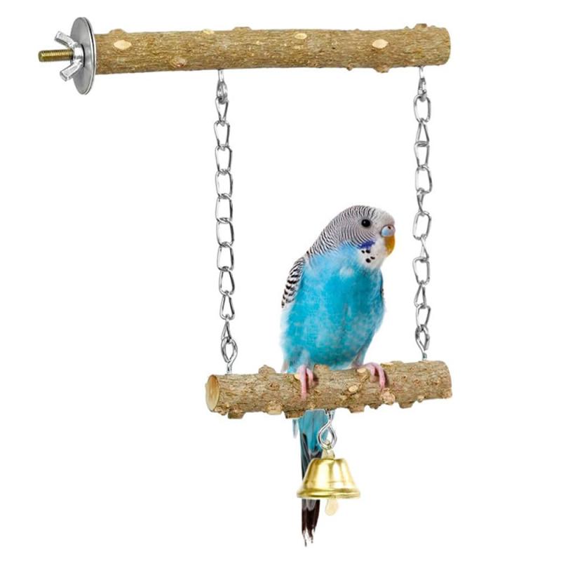 ESJNNK 鳥 止まり木 インコ とまり木 天然木 ブランコ 止まり木ステージ 爪研ぎ 鳥休み場所 鳥スタンド 鈴付き インコおもちゃ バードトイ【サイズ】長い棒は約15cm、短い棒は約10cm、直径約1.5cm。【材質】天然木を使用し、...