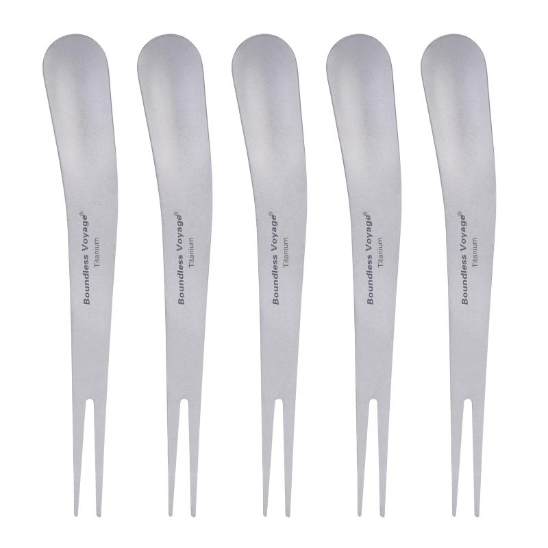 Boundless Voyage チタン ミニフォーク·スプーン 5点セット フルーツフォーク 和菓子ピック デザート ジャム アイス プチスプーン アウトドア キャンプ用 Ti1126T【商品詳細】：材質：純チタン、 サイズ:全長 12....