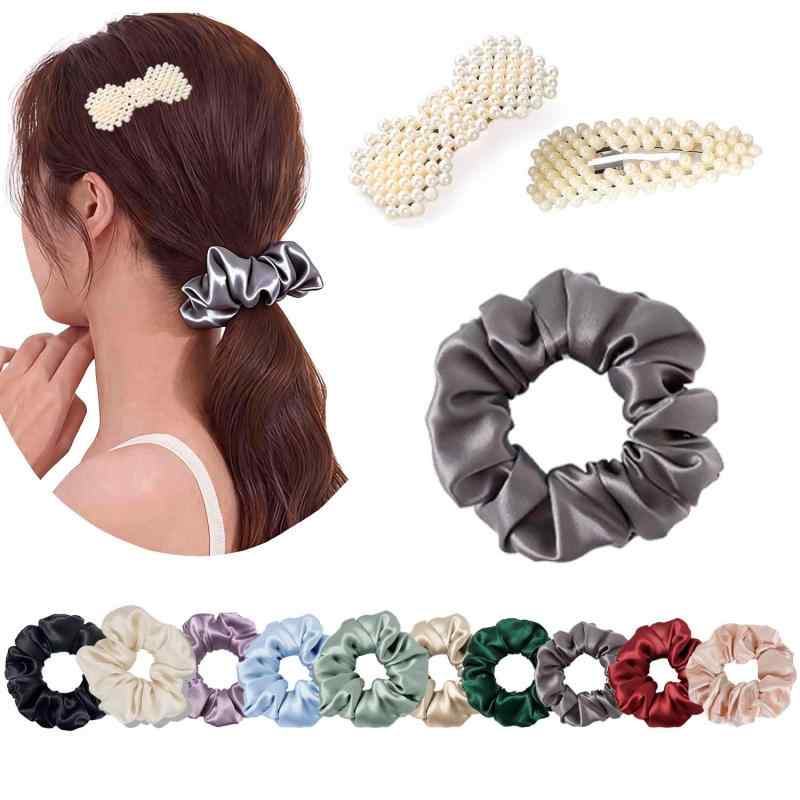 Derpilo シルク ヘアゴム 3個セット 3.5cm 【天然シルク100％・跡がつかない・10カラー展開】19匁 摩擦軽減 静電気防止 髪に優しい 髪ゴム 高弾性 おしゃれ