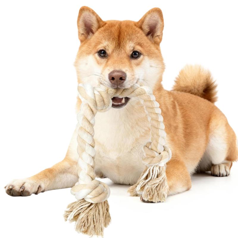 Fida 犬 おもちゃ ロープ 60cm 3ノット 頑丈 ほぼ壊れない 100%天然コットン 歯磨き デンタルケア 引っ張り遊び ひっぱりっこ ストレス解消 大中小型犬玩具 (1個, ベージュ,3ノット)【中大型犬も安心の頑丈なロープおもち...