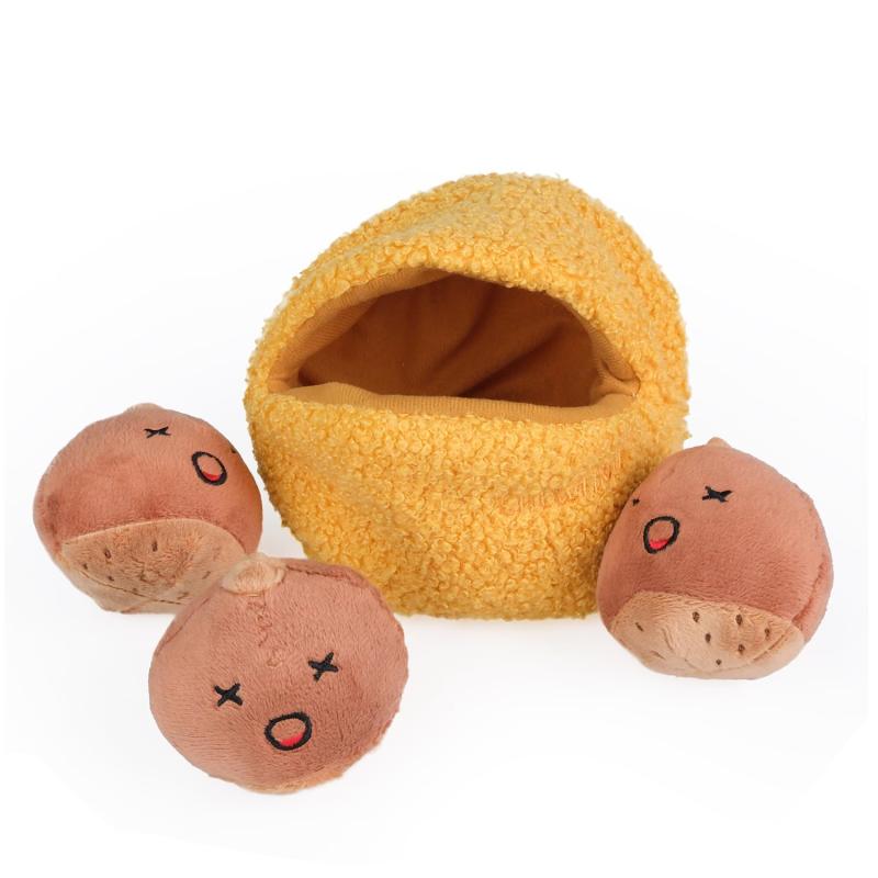 CHEWFFON インタラクティブかくれんぼおもちゃ、退屈解消用犬用おもちゃ、かわいいスクイーク付きぬいぐるみ、全犬種対応（小型・中型・大型犬用）、カシャカシャ音＆嗅覚トレーニング用かわいい栗のデザイン：CHEWFFONのかくれんぼスクイー...