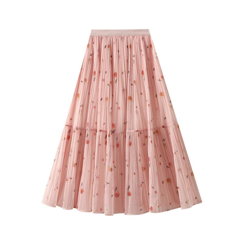 [KADE MEYAIB] レディース プリーツスカート ロングスカート チュール スカート フレア 女の子 花柄 2Way仕様 ハイウェスト Aライン ゆったり 大きいサイズ おしゃれ 普段着 デート 結婚式 女子会【2Way仕様のロング...