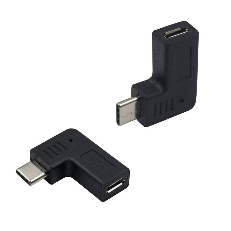 Micro USB to USB Type C 変換 アダプタ，2個 90度角度付き L字型 マイクロUSB メス to タイプ-C オス 側向き (左向き/右向き) 高速充電 + データー転送 Type C 変換コネクタ アダプタMicr...