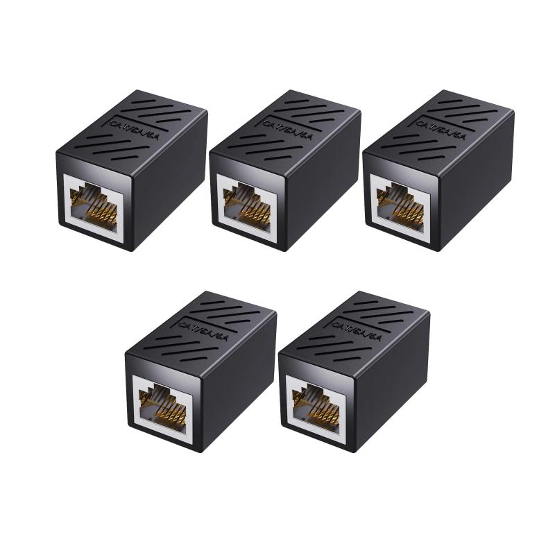 【FineGood】RJ45 LANケーブル用中継コネクタ コンパクト ギガビット 延長Cat7 / Cat6 / Cat5 コネクタ ギガビット 対応 メス-メス 5個入 り ブラック【5個入りで長期利用に対応】：1パックに5個の中継コネ...