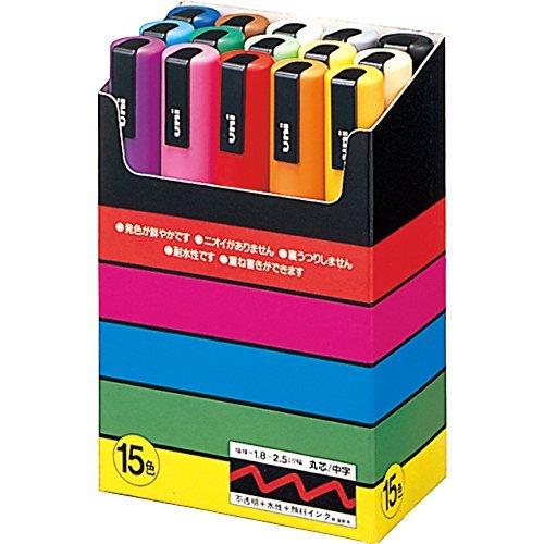 （まとめ買い） 三菱鉛筆 ポスカ PC-5M 15色セット PC-5M.15C 【×3】15色セット中字丸芯/線幅1.8~2.5mm重量:349gサイズ :縦146mm×横 93mm×厚さ60mmインク色:紫、桃、赤、橙、山吹、水色、緑、黄...