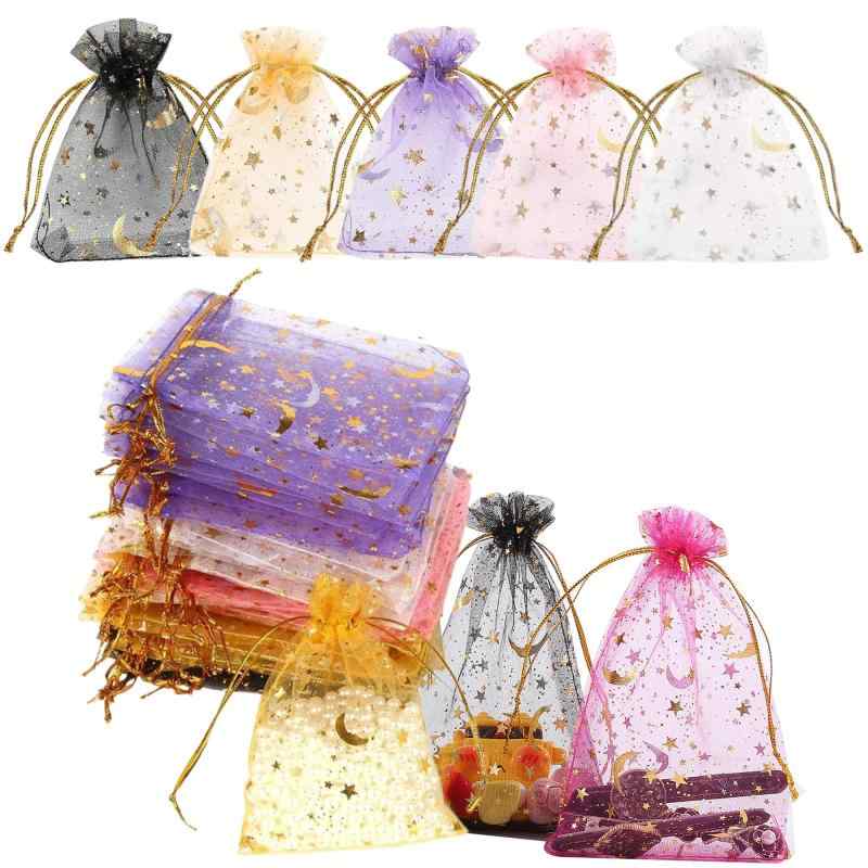 DEVENTORZ オーガンジー巾着袋 ギフトラッピング袋 5色 50枚入り 星 月 箔押し 包装 プレゼント 透明 無地 小物収納 ジュエリー収納 結婚式 誕生日 多用途 サシェ用バッグ【商品詳細】オーガンジー 巾着は、白色、ピンク色、ゴ...