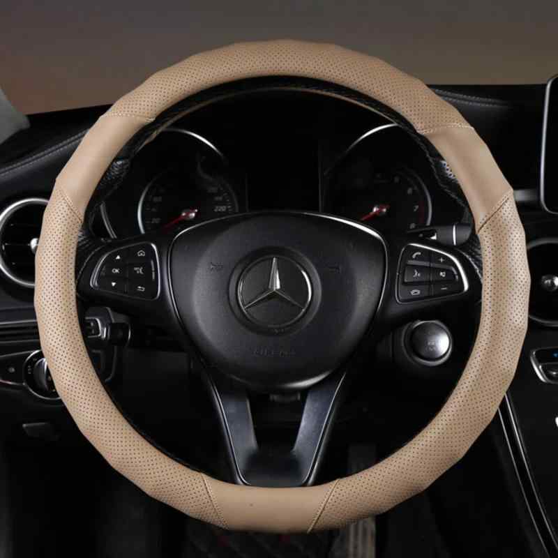 [SOEDZUNG]滑り止め 強化 3D立体グリップ ステアリングカバー 快適握感 通気性 人工皮革 38cm ユニバーサル 軽自動車 普通車 対応 耐磨耗 簡単取付【本革風の高級感と快適な通気性】高品質な超細繊維レザーを採用。本革に似た高...