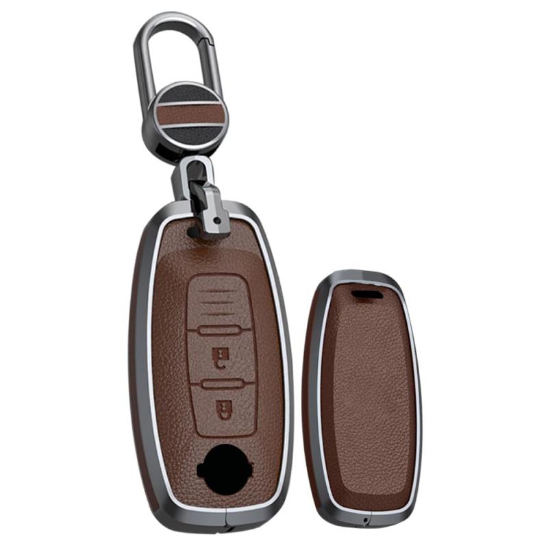 [TECART] 日産向け キーケース キーカバー キーホルダー スマートキーケース リモコンキーケース 日産 アリア サクラ エクストレイル などに適応 車アクセサリー アルミ合金+本革