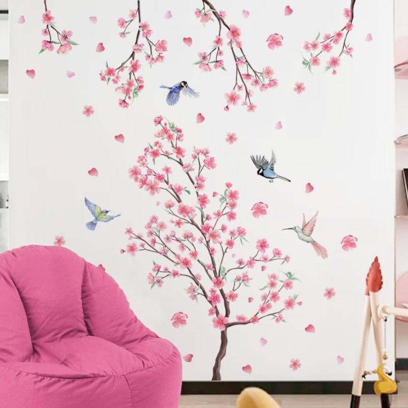 himsyuden ウォールステッカー 桃の花 2枚セット ウォールシール 鳥 桜 桃の花枝 春の景色 壁紙シール 春の息吹 ベッドルーム 玄関 リビングルーム 幼稚園 保育園 子供部屋 壁飾り