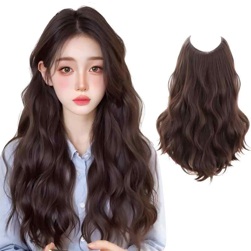 Sucodver エクステ 襟足ウィッグ ハーフウィッグ ロング 巻き髪 50cm ワンタッチエクステ えりあし レディース カール 自然 耐熱 ファイバー おしゃれ レイヤー ボリュームアップ 編み込みエクステ 襟足ウィッグ ロング スト...