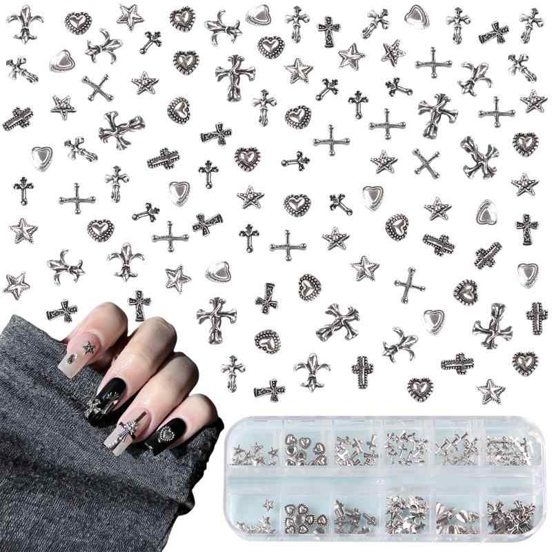 ネイルパーツ パンク 3D 立体 十字架 星 ハート クロス 地雷系 レトロ ネイルストーン シルバー デコパーツ ネイルアート パーツ メタルパーツ ジュエリーパーツ DIY 手芸素材 ハンドメイド【ネイルパーツ】人気のパンク風のネイルパ...