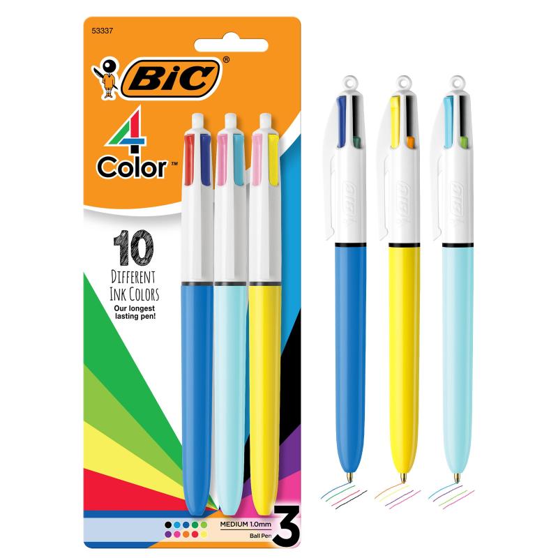 BIC 4色ボールペン 中字 (1.0mm) 4色 マルチカラーペン 1セット 3本パック 学用品用ペン