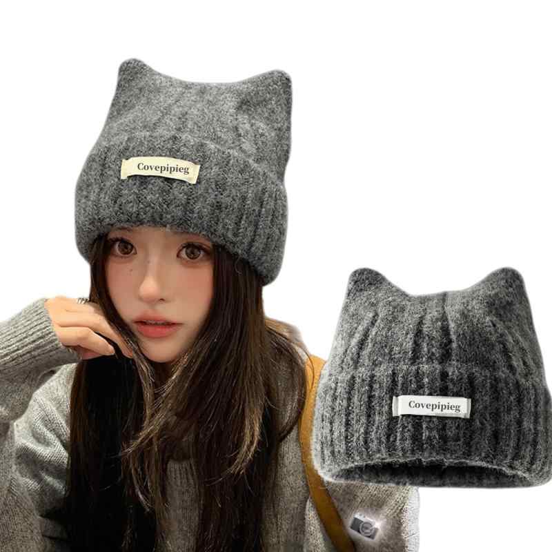 [Karsaer] ニット帽 レディース 秋冬 猫耳 ニット帽子 帽子 暖かい 防寒防風 保温 伸縮性 ふわふわ 柔らかい 肌に優しい 可愛い 小顔効果 無地 通勤 通学 旅行 自転車 フリーサイズ G0257【驚きのストレッチ性】頭囲54...