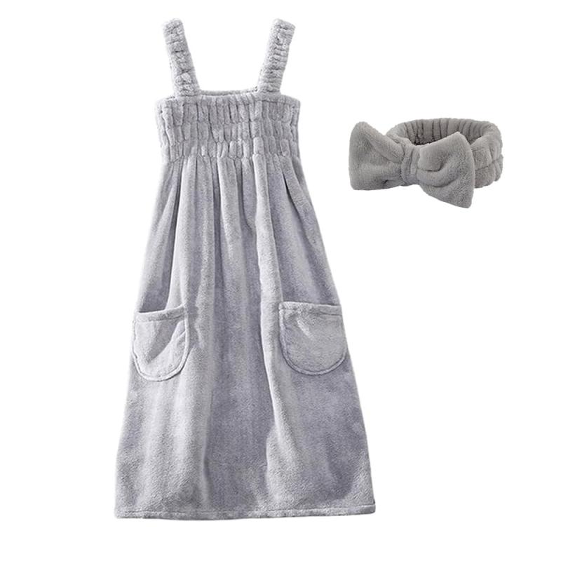 [Sotine] バスローブ レディース 着れるバスタオル ポケット付きラップタオルタオル地 お風呂上がり 吸水 速乾 バスワンピース ふわふわ ガールズ ノースリーブ ヘッドバンド付き 無地 寝巻【商品情報】バススカートとヘッドバンドのセ...