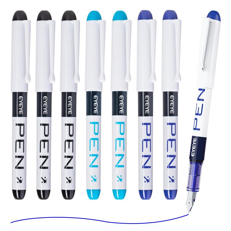 EYEYE 水性ペン 万年筆 ペンセット 8本パック 使い捨て万年筆 ポケットクリップ 黒インク 筆記用 細字 書きやすい 黒3本・青3本・ペールブルー2本商品内容: EYEYEブラック滑らかな書き心地使い捨て細字万年筆8本ペンセットファッ...