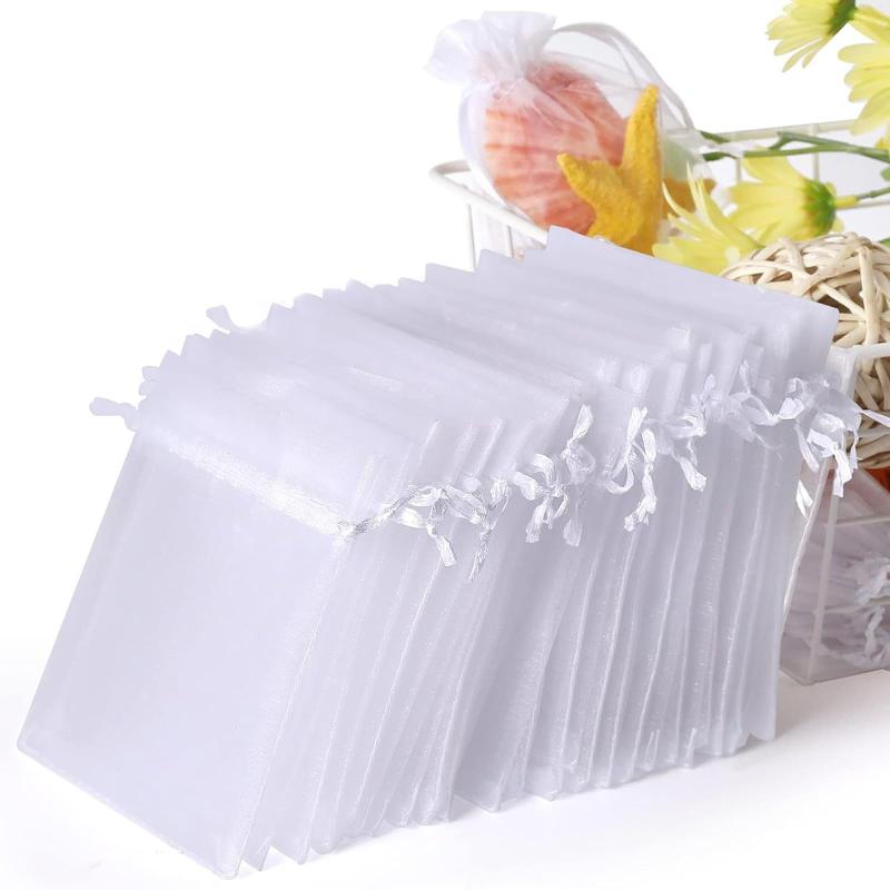 【98pcs】オーガンジー 巾着 ラッピング 袋 プレゼント 袋 小袋 小分け袋 誕生日 結婚式 バレンタイン お返し プレゼント 包装用 ホワイト ギフトバッグ プチ袋 ラッピング袋 プチギフト ジュ【製品仕様】7*9 cmと10*15 ...