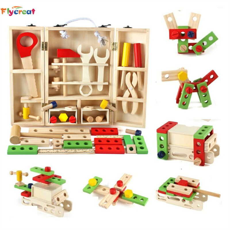 【男の子も女の子も積み木のおもちゃが大好き】 一人で遊ばせるのが危険な工具も、木製なら安心。手に収まるちょうど良いサイズ。誕生日プレゼント　クリスマスプレゼントとして、はじめての大工さんはいかがですか。 【遊び方は無限大】動物、乗り物、自分...