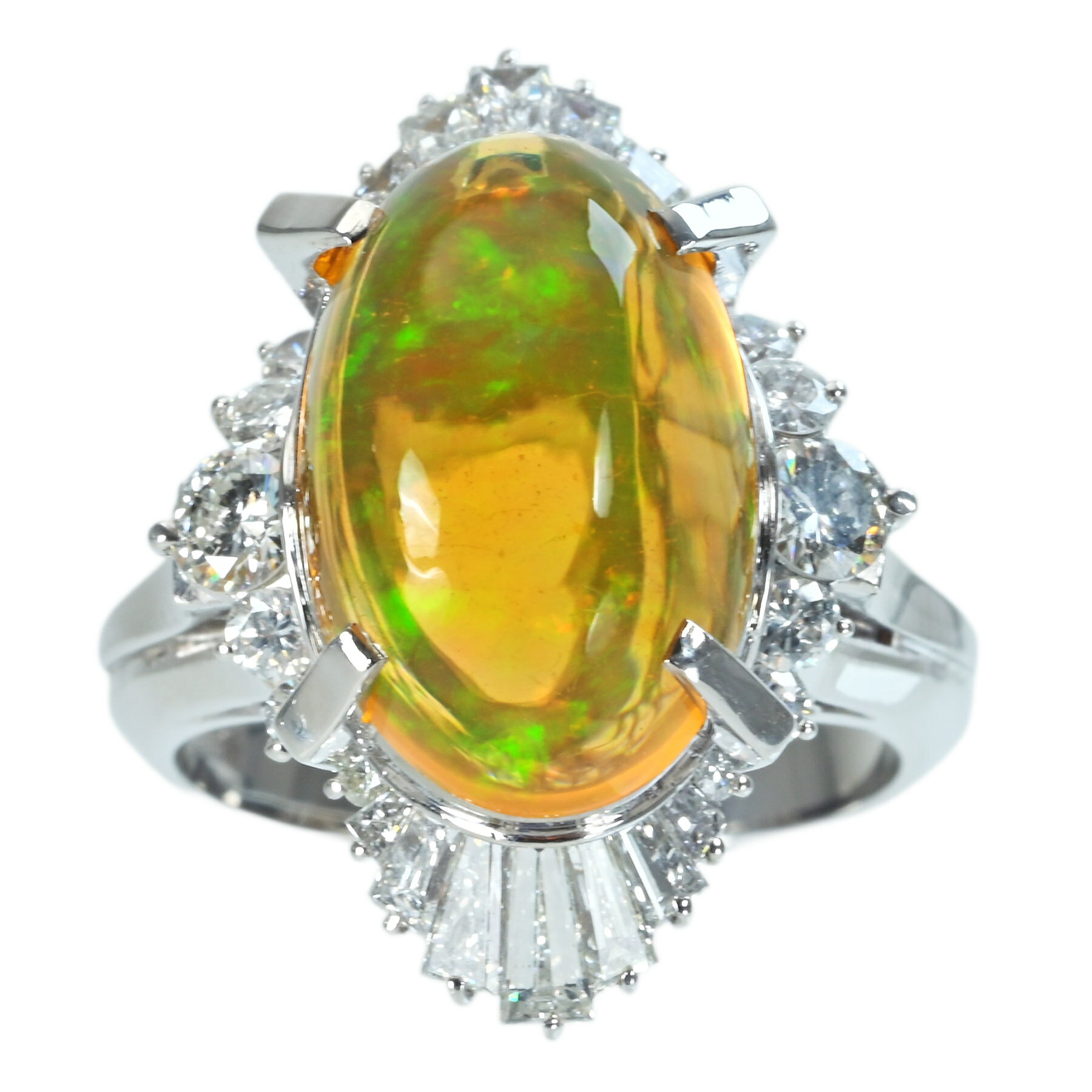 【中古】PT900 MEXICO OPAL RING メキシコオパールリング OP7.06ct D1.53ct 15.8g #14 - 5