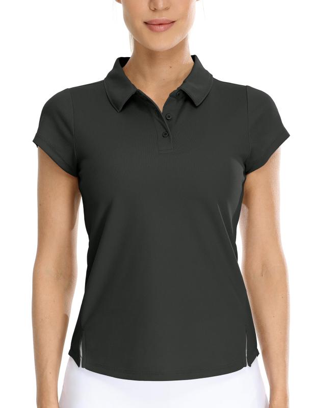 [icyzone]レディースポロシャツスポーツ半袖Tシャツゴルフシャツ半袖スタンドカラー純色通気性テニスシャツ