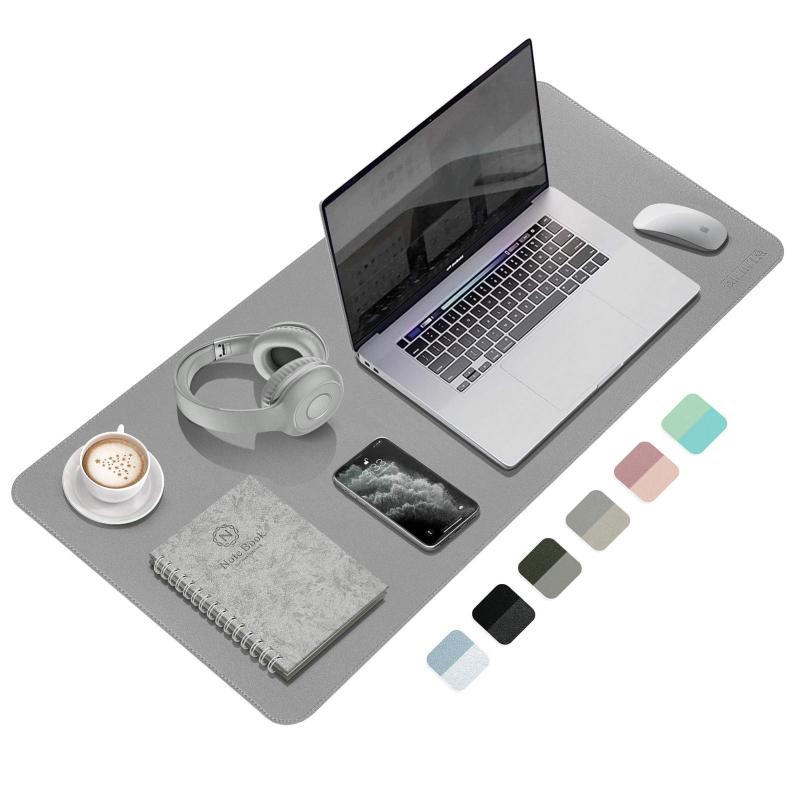 EMINTA 両面事務机デスクマット, 防水大型PUレザーマウスパッド, ステッチエッジ付き優れたPUレザーデスクパッドプロテクター