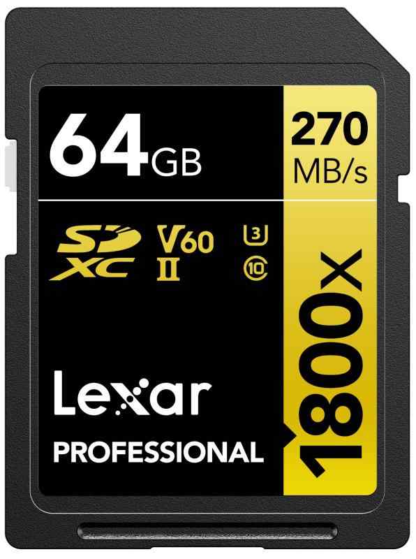 Lexar SDカード Professional 1800x SDXCカード 最大読込280MB/秒 書込210MB/秒 UHS-II Class 10 U3 V60 4K Ultra HD 動画撮影 (64GB) LSD1800064G-...