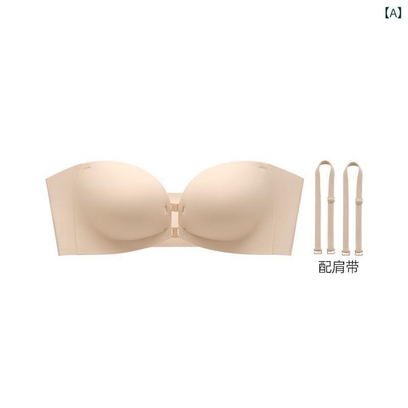 ・スタイル: 簡約休闲・主な素材: 锦纶70%・裏地素材: 氨纶30%・デザイン: 抹胸型・ワイヤー: 無・カップタイプ: 1/2カップ・カップ形状: 上薄下厚・肩紐: 可拆卸双肩带・ホック: 前ホック・カラー展開: 膚色、黒・サイズ展開:...