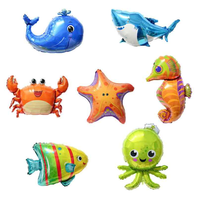海の動物フィルム風船セット バルーン 7枚入り 大きな魚 かわいいデザイン 海がテーマの誕生日パーティー ベビーシャワーデコレーション 夏のパーティー サプライズ プレゼント サメ、ク【セット内容】海の動物バルーン（サメ、クジラ、カニ、ヒト...