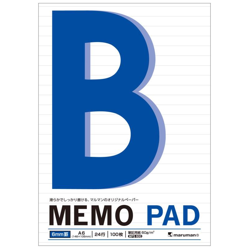 マルマン メモ パッド 6mm罫 A6 100枚 P171A書きやすく、軽くて薄い用紙のメモパッド【サイズ】A6 　W105×H148×D9mm【罫線】6mm罫 24行【用紙】マルマンオリジナル筆記用紙60g/m2 【製本】天のり【Made...