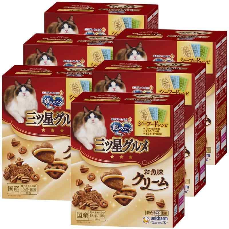 銀のスプーン キャットフード ドライ 三ツ星グルメ お魚味クリーム シーフードレシピ 3種のアソート 180g×6 国産 ユニチャーム香り贅沢お魚の美味しさ【成分】 タンパク質 30.0%以上、脂質 16.0%以上、粗繊維5.0%以下、粗灰...
