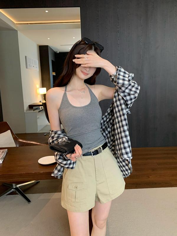 ・スタイル: 通勤風・袖丈: ノースリーブ・主な素材: 綿30%、アクリル30%、レーヨン35%、スパンデックス5%・カラー展開: ブラック、ネイビー、ホワイト、グレー、ピンク・サイズ展開: S、M、L、XL・伸縮性: 微弾・肩紐スタイル:...