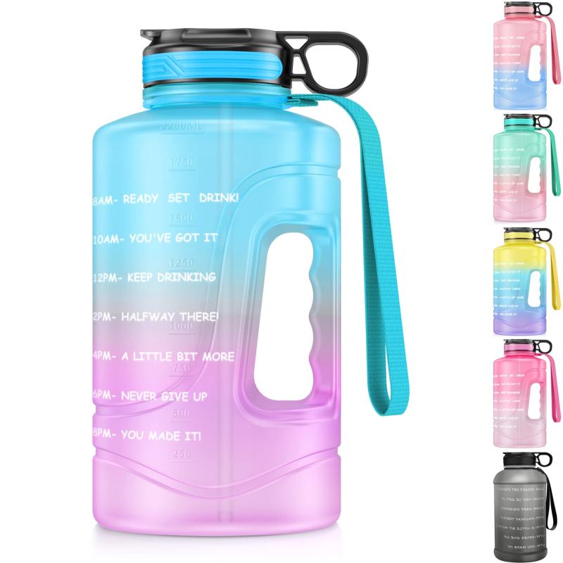 Ambertech 大容量水筒 スポーツボトル2.2L water bottle 2l 水筒 半ガロン水筒 ストロー ボトル 漏れ防止 広い口 BPAフリー ハンドル付水筒　ジム 自転車 アウトドアスポーツ 　オフィス 日常的に使