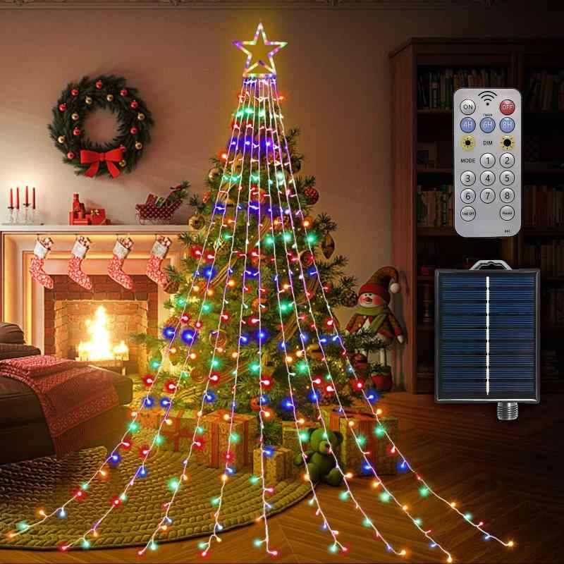 CHMKSTC LED イルミネーションライト クリスマスツリー飾りライト 2M*8本 280電球 ストリングライト ドレープライト フェアリーライト LED電飾 USB式 リモコン制御 メモリー機能 8種点灯モード タ【クリスマスツリー飾...