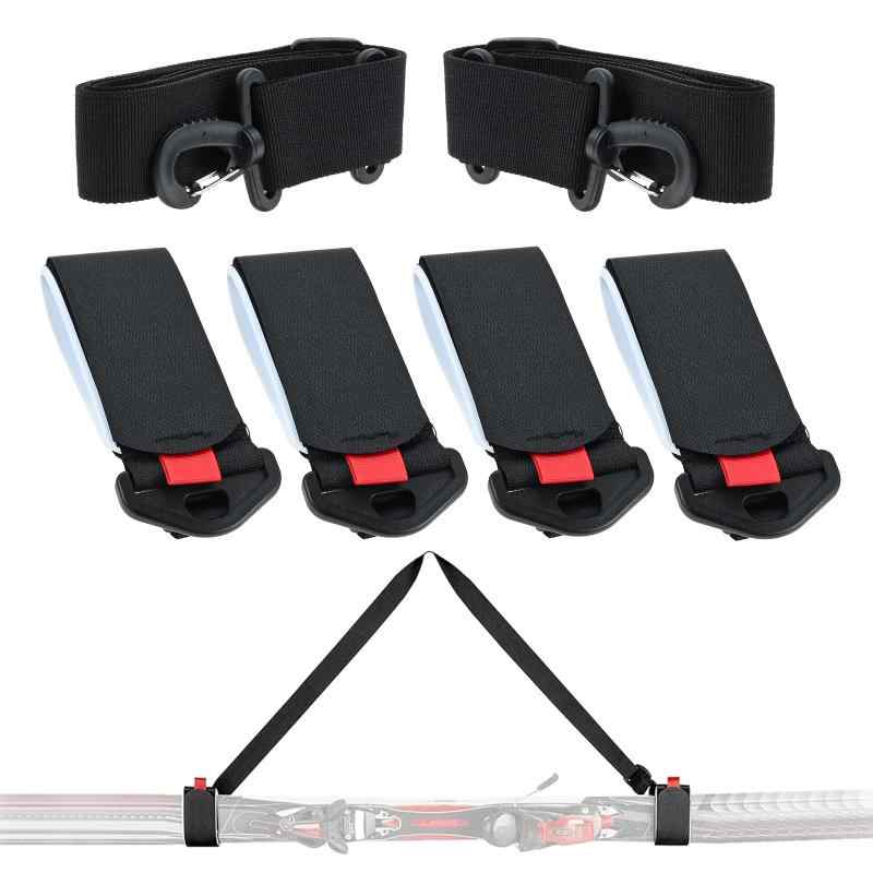 MOOTVGOO スキーストラップ ポールキャリア 簡単着脱 ショルダーベルト ナイロン製 スキーキャリア 調節可能 ベルクロ式 パッド付 ポータブル 肩掛け 手提げ スノーボード スキー用 ブラック 【高耐久性ナイロン素材】本製品は、高密...