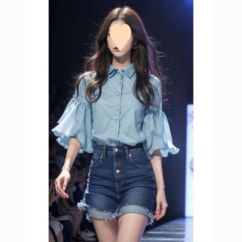 ・カテゴリ: シャツ・スタイル: 通勤風・袖丈: 長袖・袖型: 通常袖・流行要素: フリル・衣長: 普通(50cm＜衣長≤65cm)・カラー展開: ピンク、ブルー・サイズ展開: S(40-47.5kg)、M(47.5-55kg)、L(55-...
