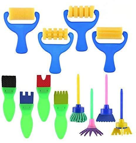 CCINEE 絵の具 スポンジブラシ 絵画ツール 12本セット アート用品 6歳以上材質：プラスチックとスポンジ　12個セット：【3シリーズ*4個】DIYブラシはハンドルを持って、それは効果的に子供が手を汚くするのを防ぐことができますスポン...