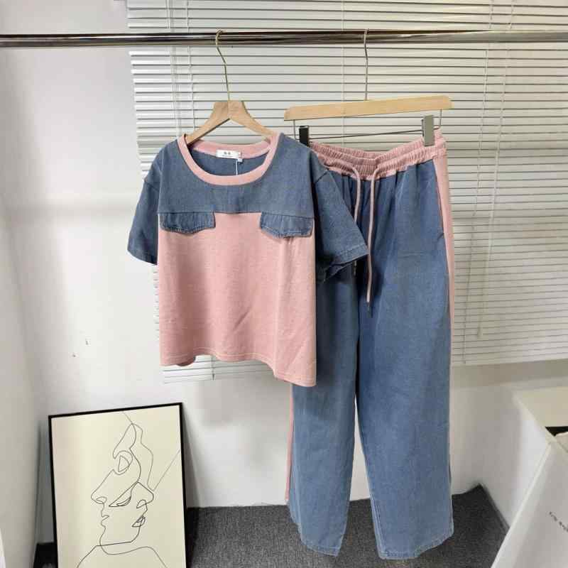 ・カテゴリ: 休闲套装・スタイル: 街头潮人・主な素材: 牛仔布・主素材成分: 其它30%以下・カラー展開: 白色、黒色、军绿色、藕色・サイズ展開: L、XL・パンツ丈: 長ズボン・流行要素: 亮片・加工: 烫钻・袖丈: 常规袖