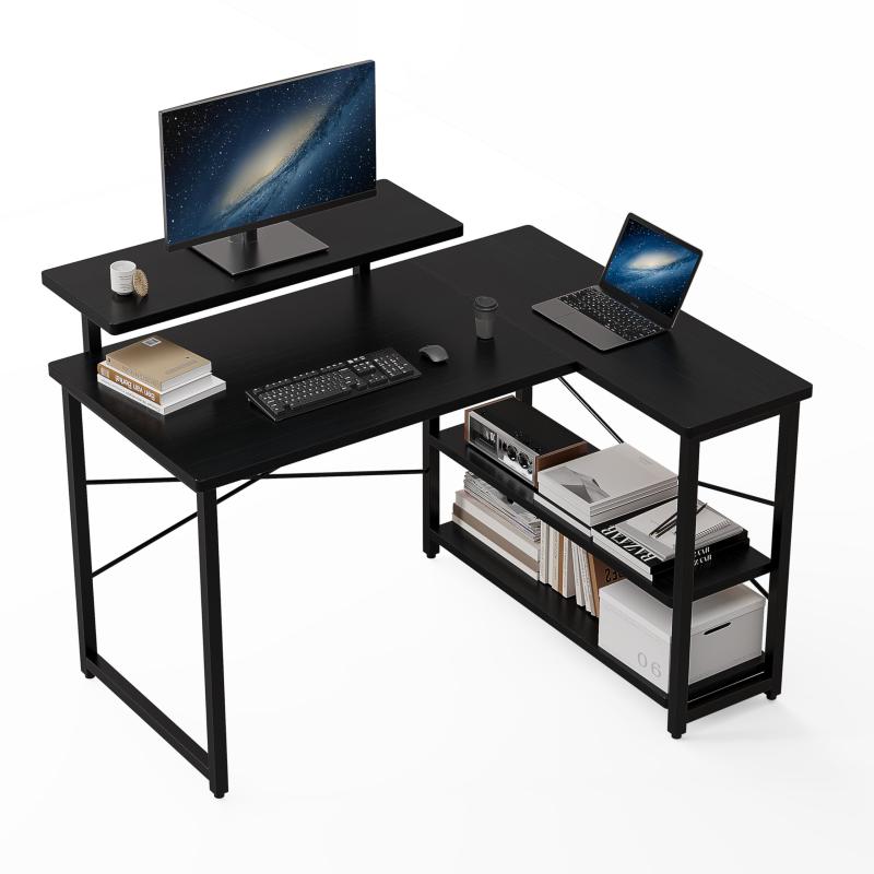 Merytes パソコンデスク 学習机 勉強机 computer desk ゲーミングデスクワークデスクL字デスク 棚 付き pc 省スペース 組立簡単 在宅勤務