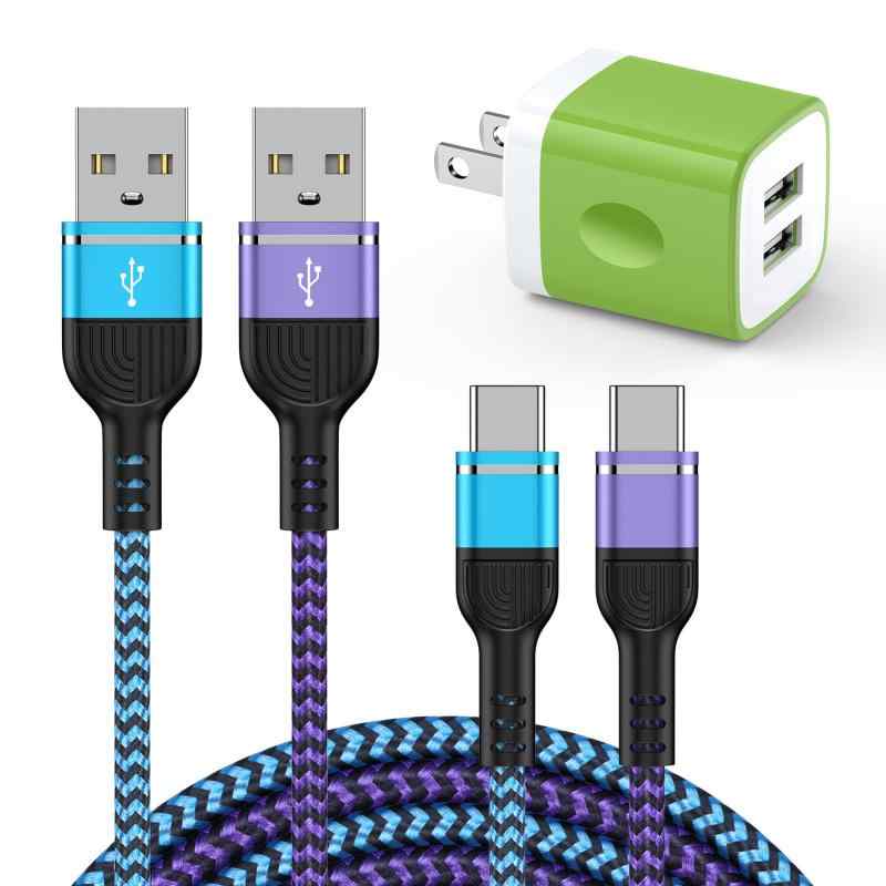 Viviber Andriod 充電器【Ledライト付き/Pse認証済】タイプC 急速充電ケーブル 2本付き【0.9M/1.8M】 USB2ポート ACアダプター Type-C USBケーブル 携帯充電器 コンセント アンドロイド スマホ充...