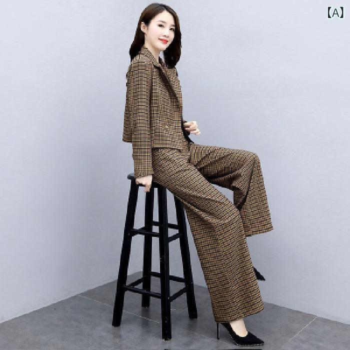 ・カテゴリ: 休闲套装・スタイル: 清新甜美, 甜美风, 舒适休闲・主な素材: 聚酯纤维（涤纶）・パターン: 格纹・袖丈: 长袖・袖型: 常规袖・パンツ丈: 九分裤・カラー展開: 咖啡色, 米色・サイズ展開: M, L, XL, 2XL, ...