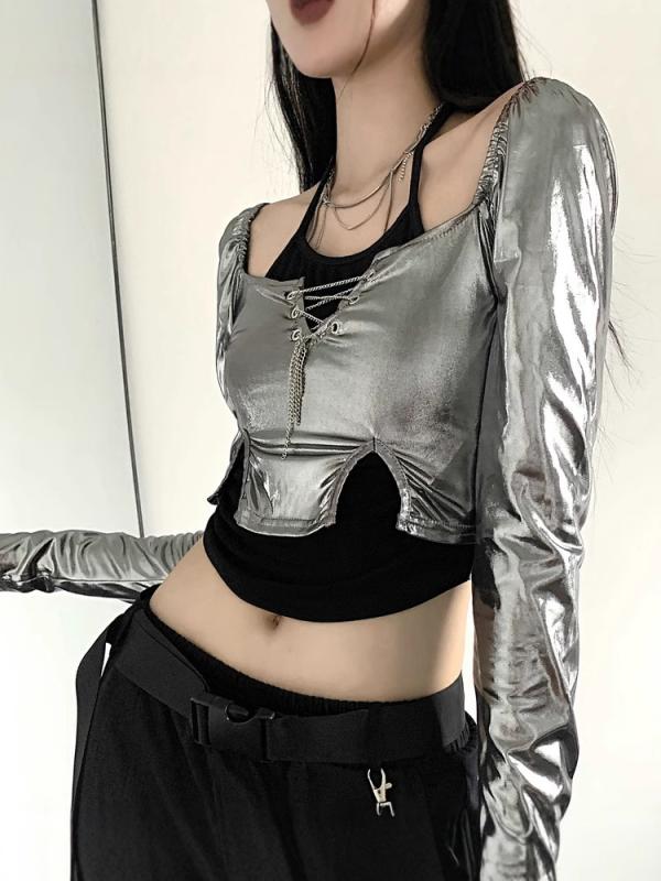 ・スタイル: 欧美風,街頭・主な素材: 綿・主な素材含有率: 30%以上50%未満・色展開: 銀色上衣,工装褲・サイズ展開: S,M,L,XL・フィット感: スリムフィット・丈: ショート丈・伸縮性: 微彈・対象: 成人女性