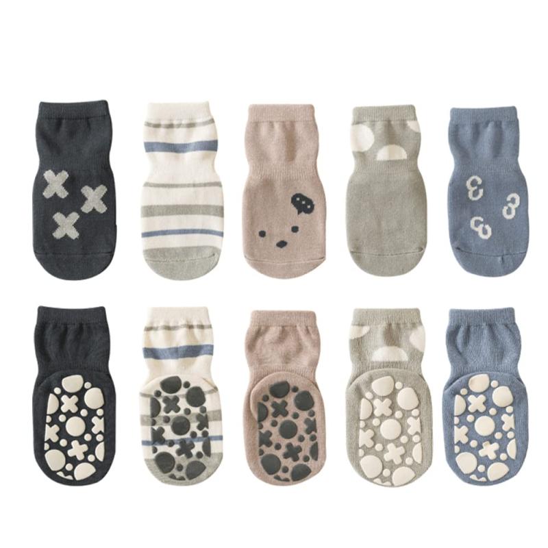 [HAYAHARU] 子供靴下 ベビーソックス 滑り止め付き かわいい 快適 0-5歳 くつした 女の子 男の子 ソックス キッズ カラフル 綿 通園通学 5足セット☀足裏には滑り止めドットがついていて、転倒防止機能が優れ、歩く練習をする赤...