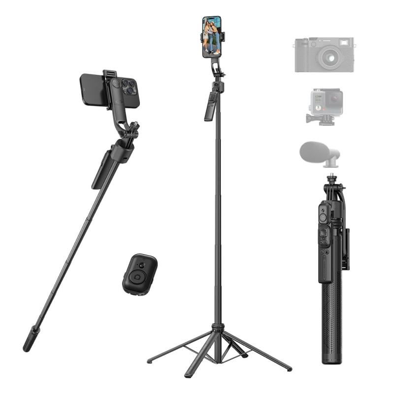 MOSENMO 自撮り棒 スマホ三脚 じどり棒 自動追跡 360°回転 自動追跡セルカ棒 AI顔認識 リモコン付き セルカ棒 三脚スタンド 軽量 折りたたみ式 165cm伸縮収納一体式 360°角度調整 Bluetooth対応 iPhon【...